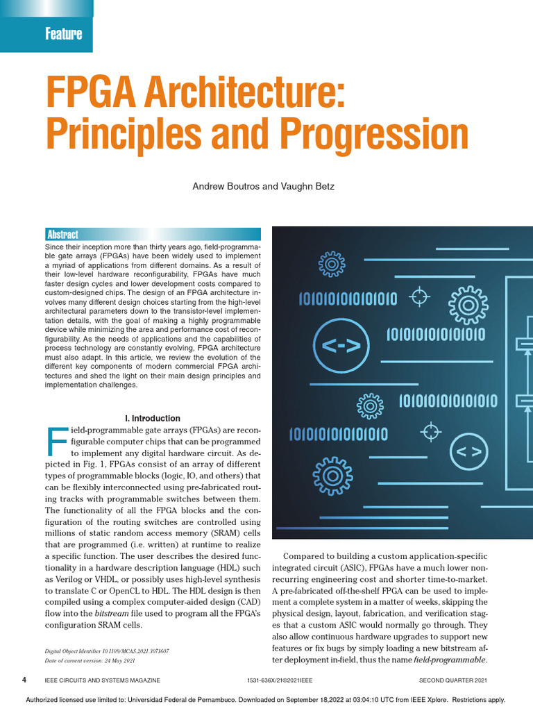 FPGA Architecture Principles and Progression | PDF | Field Programmable ...