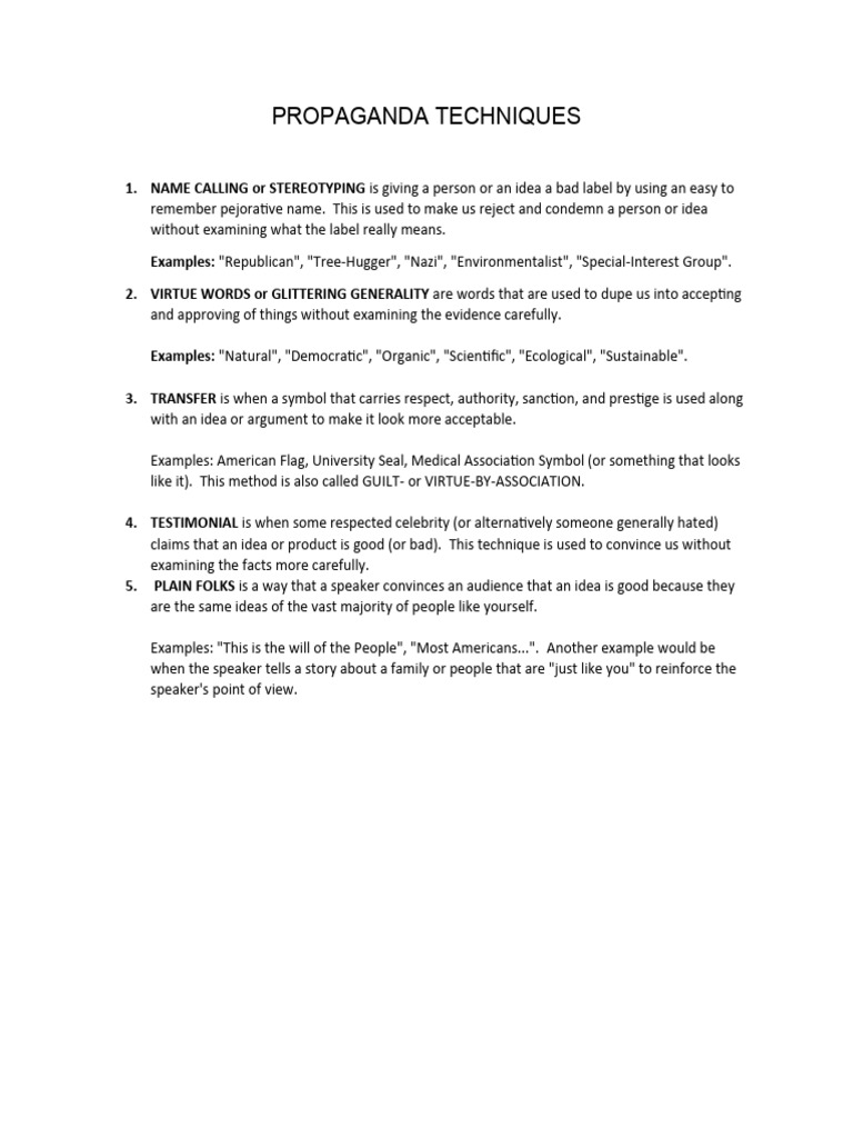 Propaganda Techniques | PDF