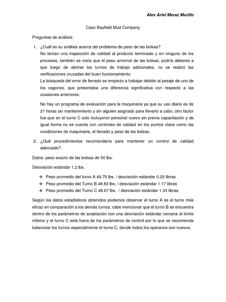 Caso Bayfield Mud Company - Alex Meraz | PDF | Desviación Estándar | Producción y fabricación