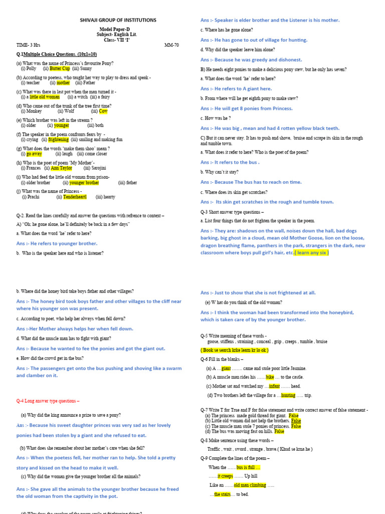 7 I English Lit MP D. Solution | PDF