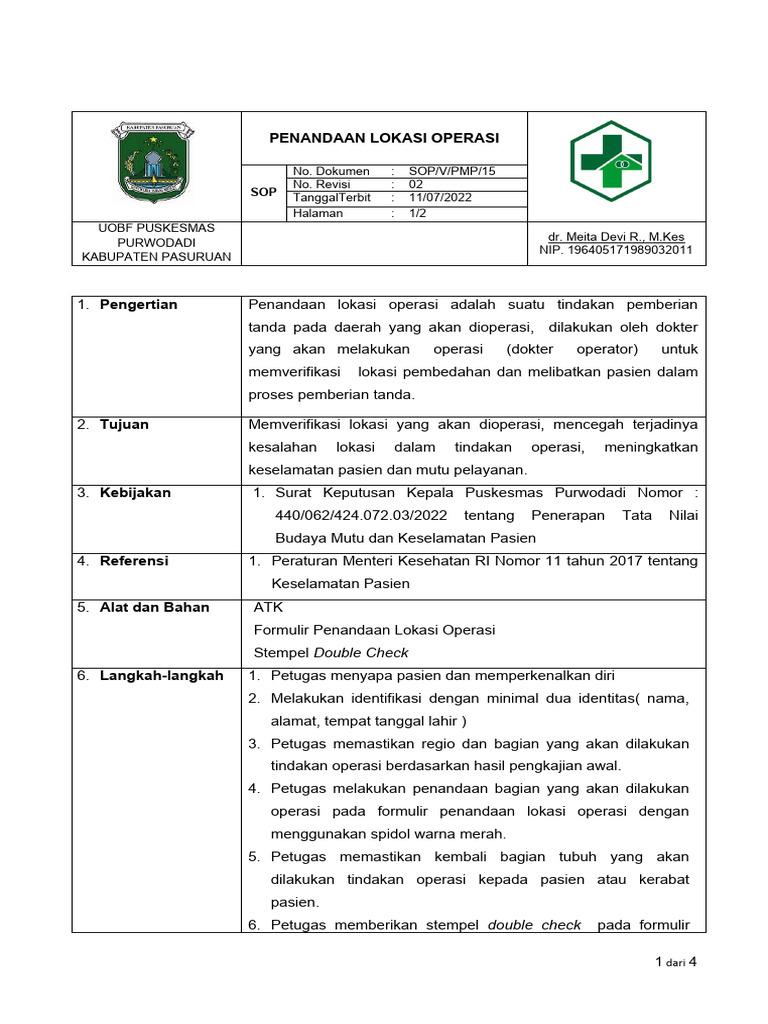 5.3.4 Ep 1 SOP Penandaan Lokasi Operasi | PDF