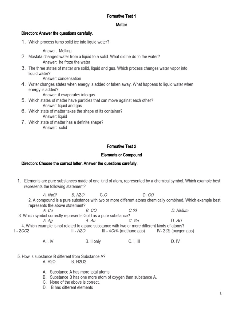 Formative Test - Science | PDF | Mixture | Chemical Substances
