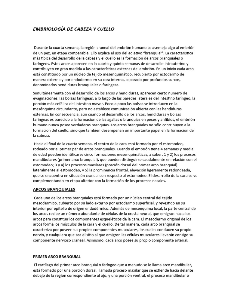 Expo 2 Embriologia de Cabeza y Cuello, Arcos Branquiales, Bolsas ...