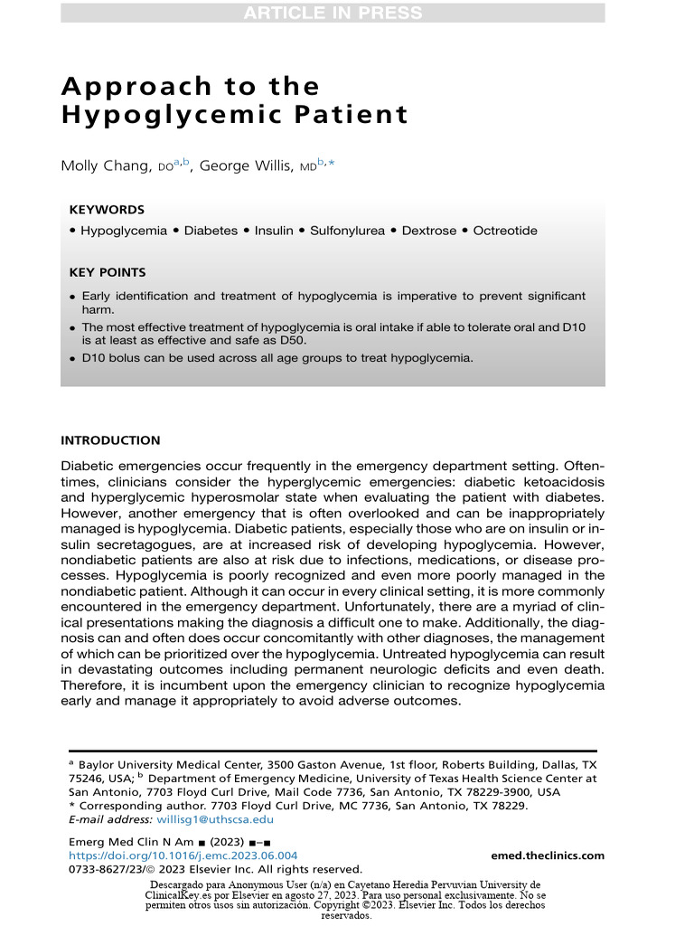 Approach To The Hypoglycemic Patient | PDF | Hypoglycemia | Diabetes