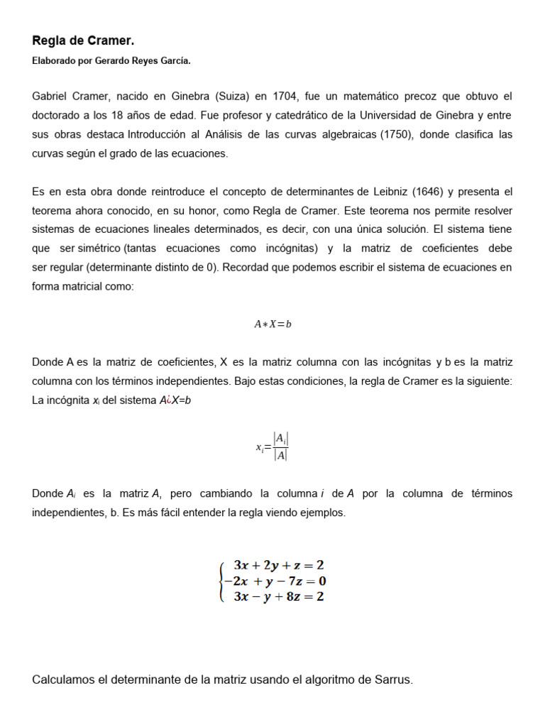 Regla de Cramer | PDF