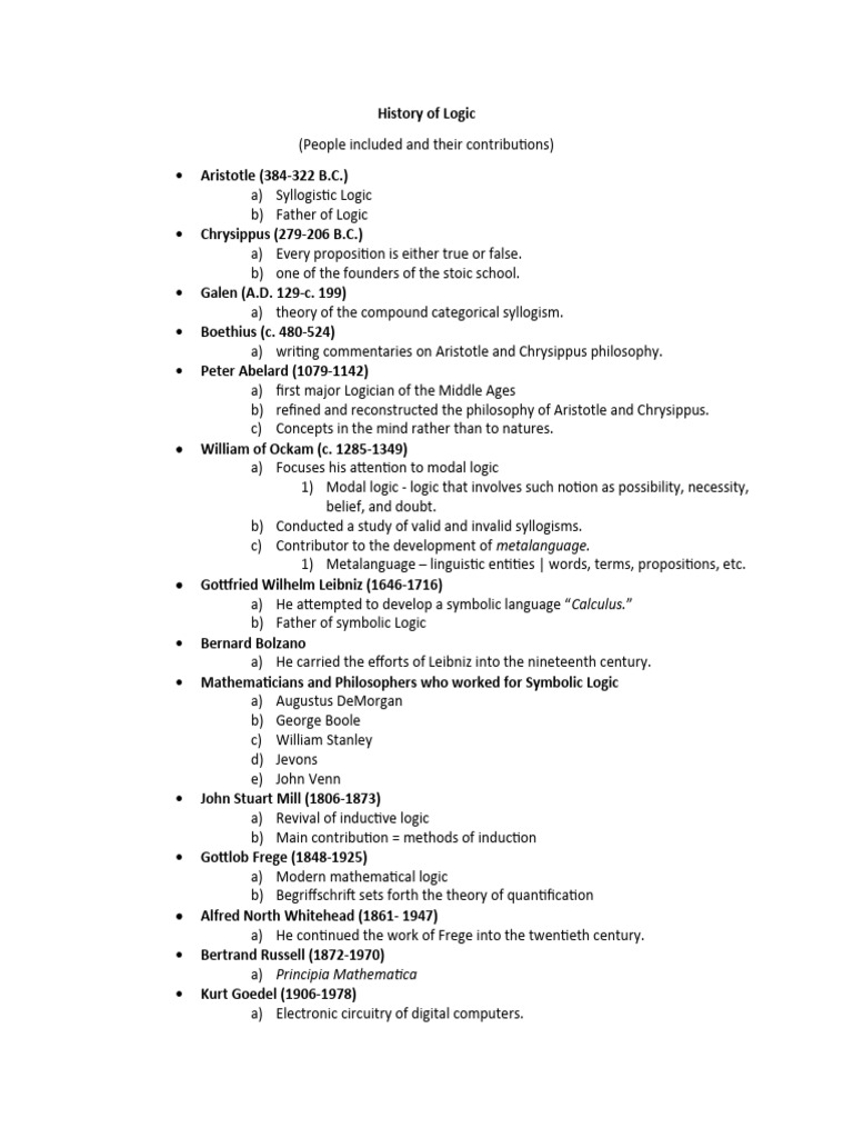History of Logic Reviewer | PDF | Logic | Mathematical Logic History of Logic Reviewer | PDF | Logic | Mathematical Logic