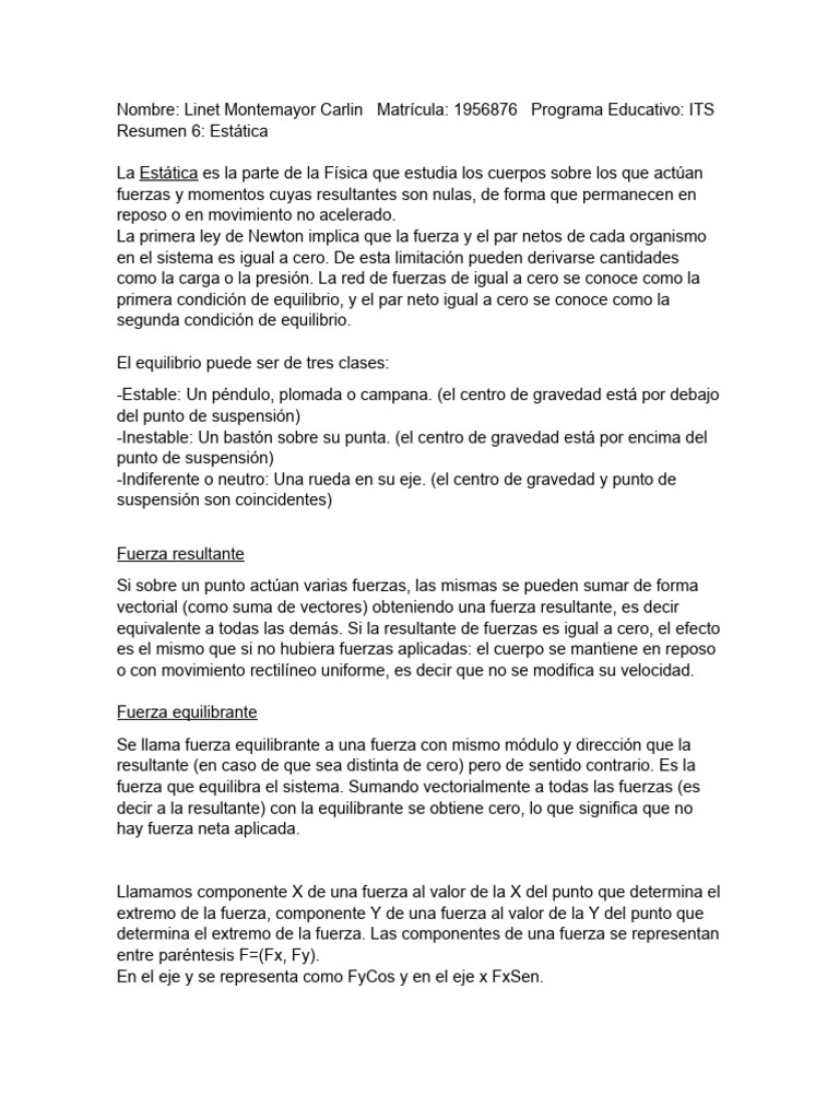 Resumen 6-Estatica | PDF