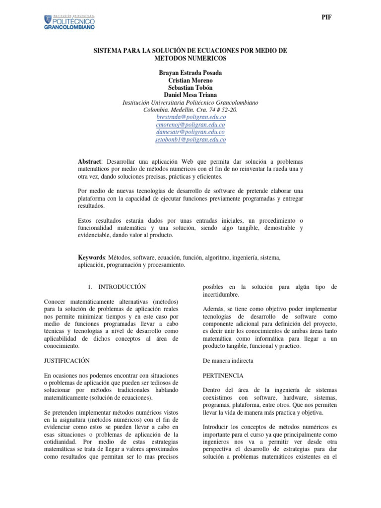 PIF Metodos Numericos | PDF | Análisis numérico | Ingeniería de software