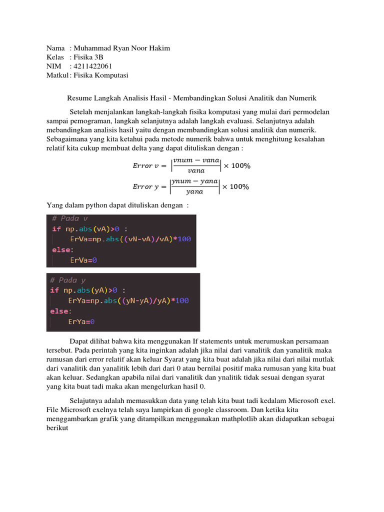 Resume Langkah Analisis Hasil - Membandingkan Solusi Analitik Dan ...