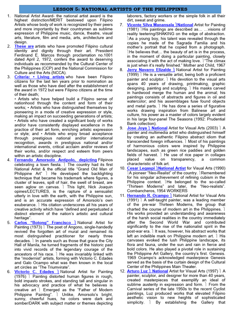 National Artist of The Philippine | PDF | Paintings | Philippines