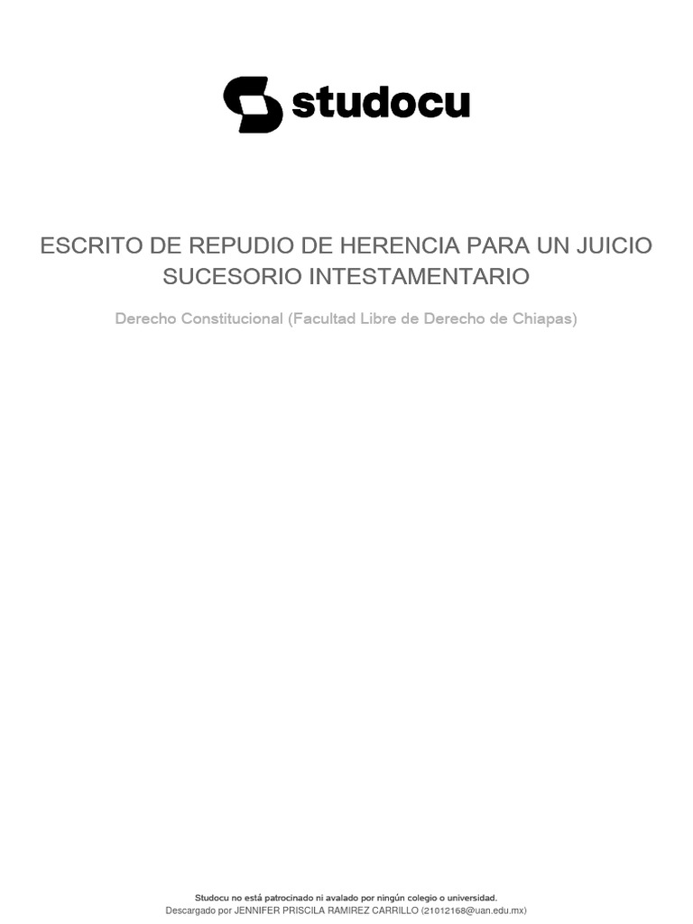 Escrito De Repudio De Herencia Para Un Juicio Sucesorio Intestamentario
