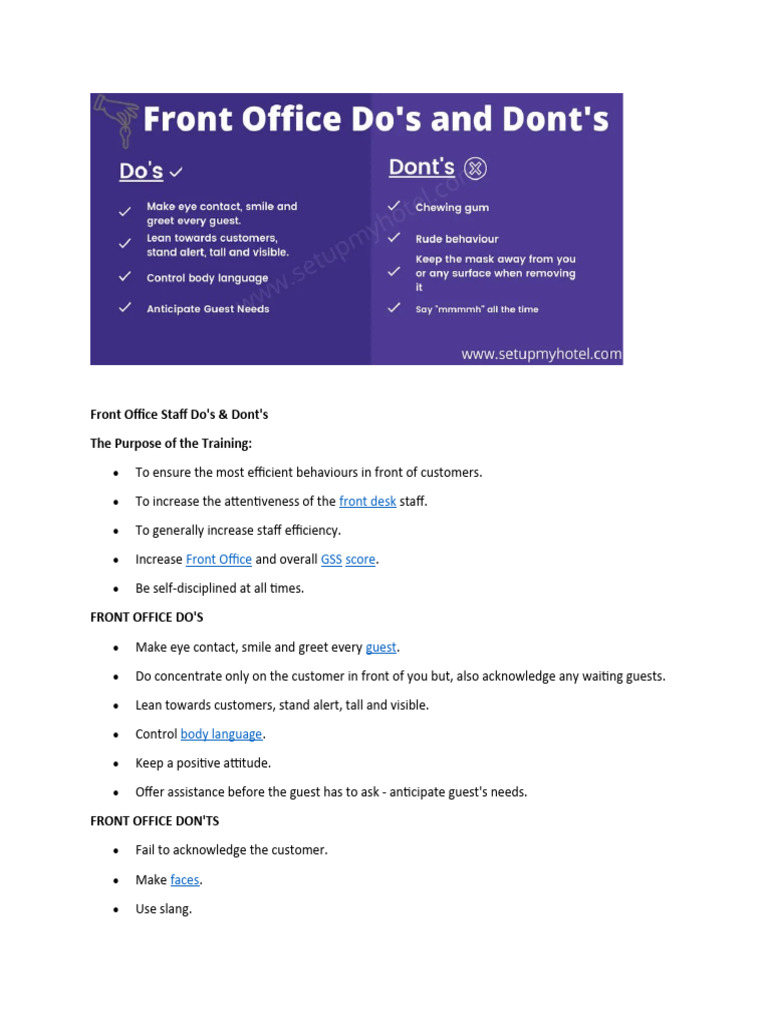 Front Office Staff Do's and Dont's | PDF