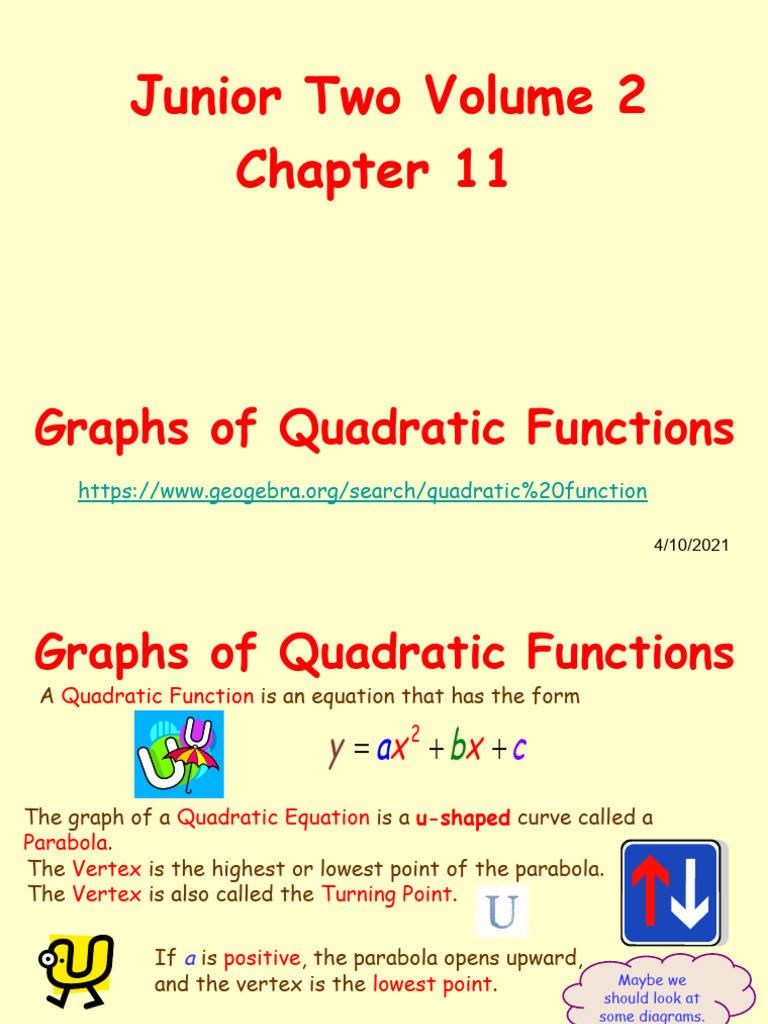 Chapter 11.3 - Graphs of Quadratic Functions | PDF | Quadratic Equation | Equations