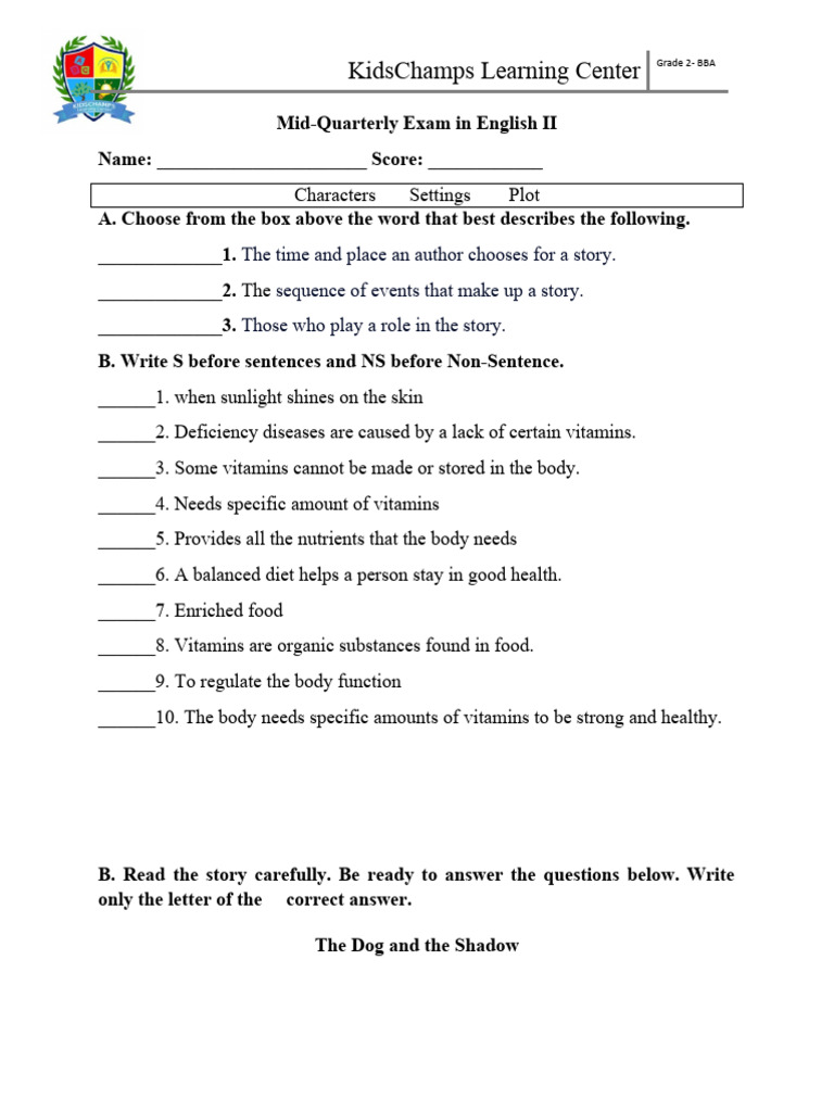 BBAG2 - English Mid Q1 | PDF | Vitamin | Nutrition
