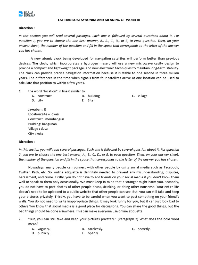 Latihan Synonim and Meaning of Word III | PDF | Elephant