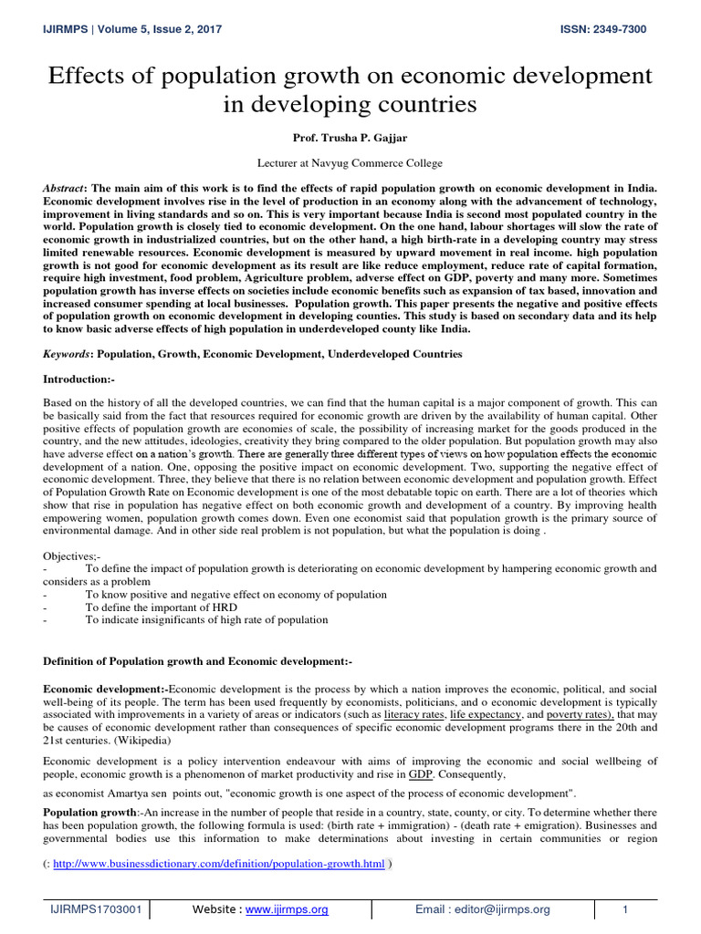 Effects of Population Growth On Economic Development in Developing Countries | PDF | Cost Of ...