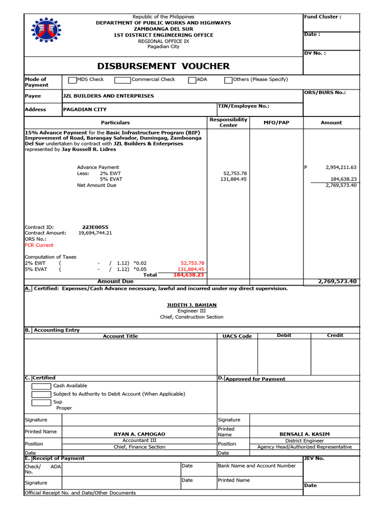 Disbursement Vouchers Version 2 | PDF | Cheque | Payments