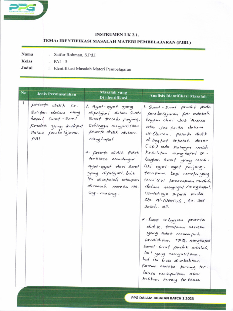 PBL LK 1 - Tulis Tangan | PDF