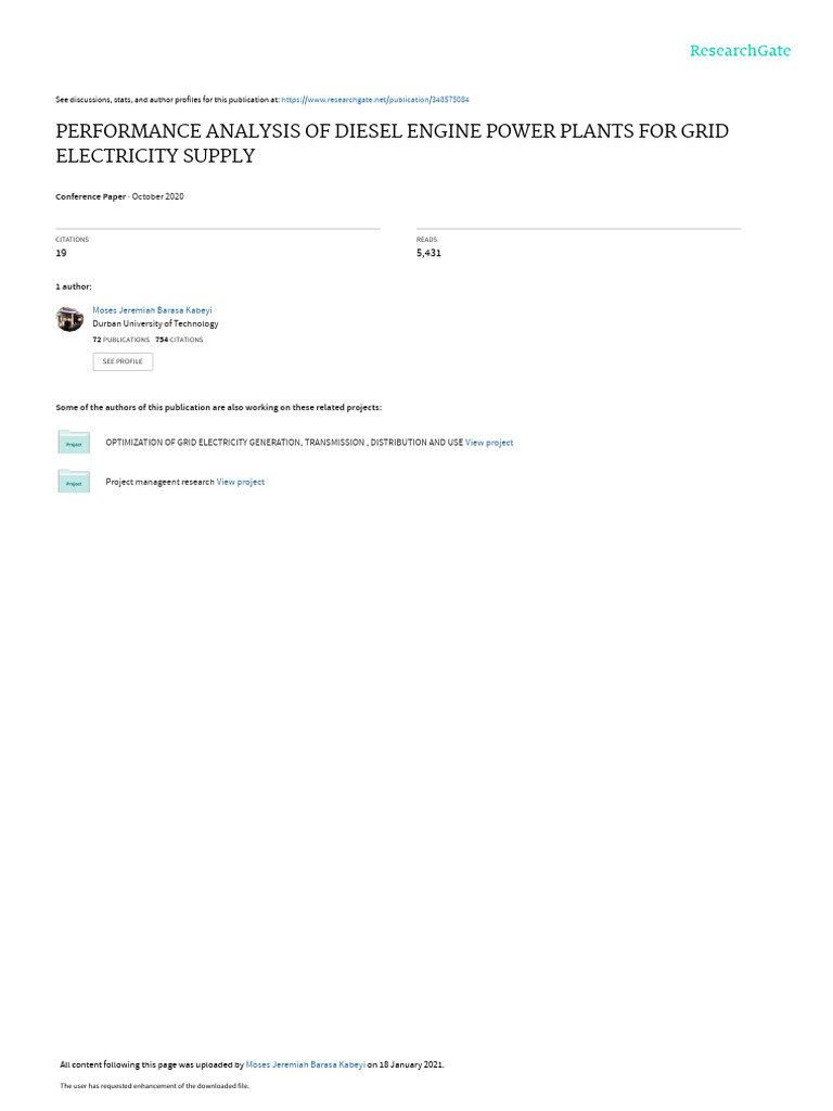 Diesel Power Plant Performance Analysis | PDF | Fossil Fuel Power ...