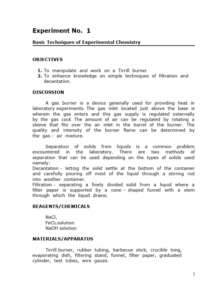 Experiment No 1 Pdf Filtration Chemistry