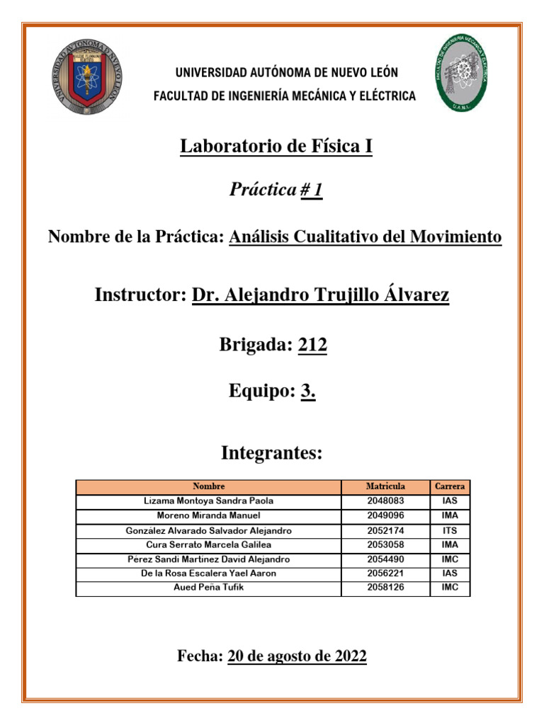 Practica 1 Lab Fisica 1 | PDF | Aceleración | Experimentar Practica 1 Lab Fisica 1 | PDF | Aceleración | Experimentar