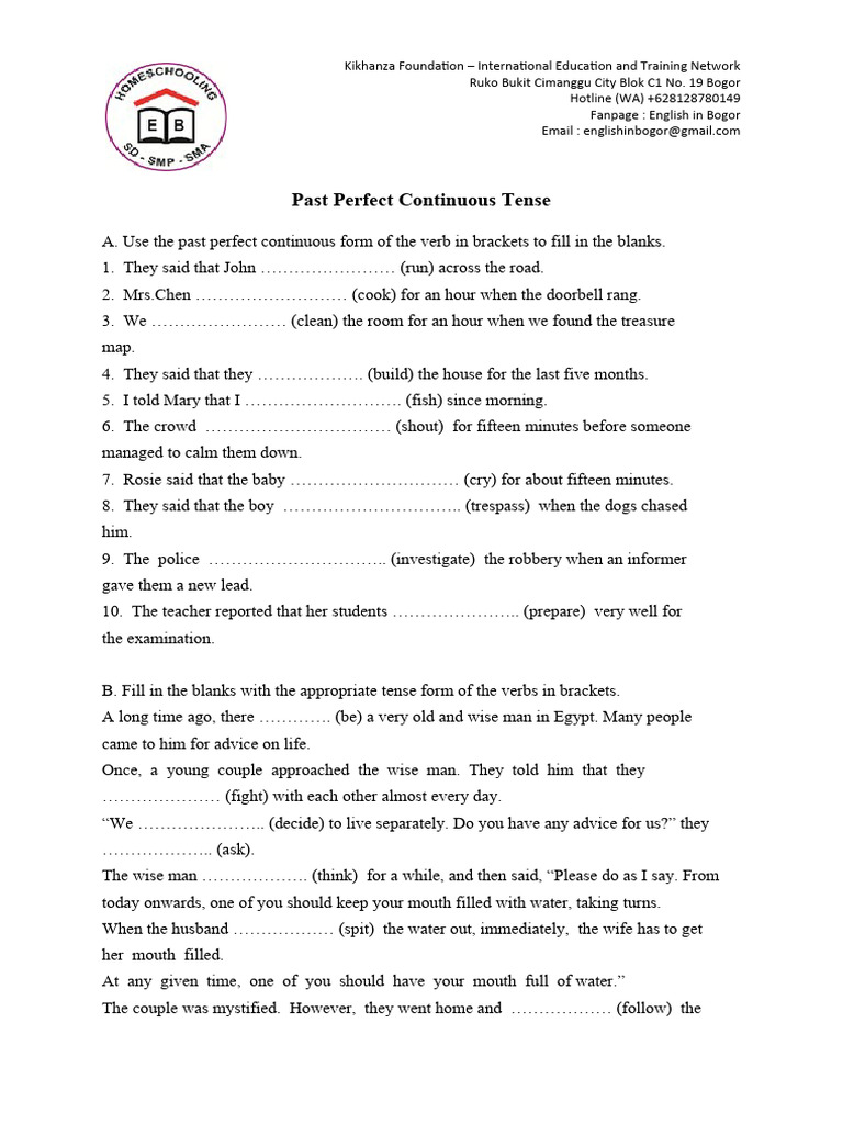 Past Perfect Continuous Tense | PDF | Linguistics