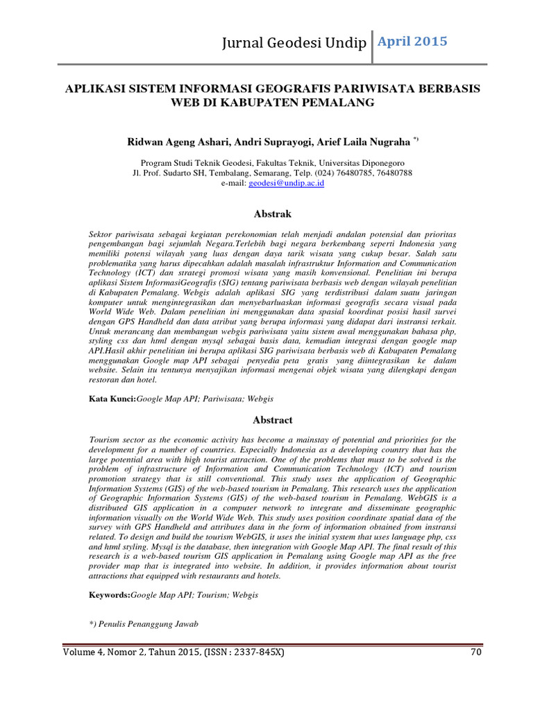 Jurnal Geodesi Undip: Aplikasi Sistem Informasi Geografis Pariwisata ...