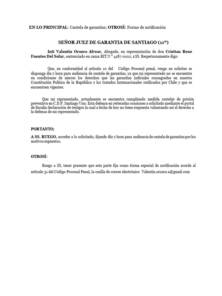 Audiencia de Cautela de Garantías en Santiago | PDF
