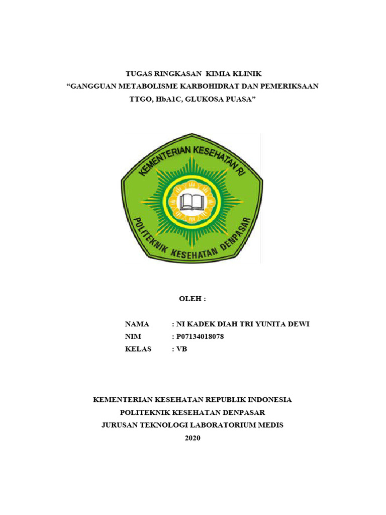 078 - Ni Kadek Diah Tri Yunita Dewi - 3B - Ringkasan Met Karbohidrat, TTGO, HBa1C, Glukosa Puasa ...