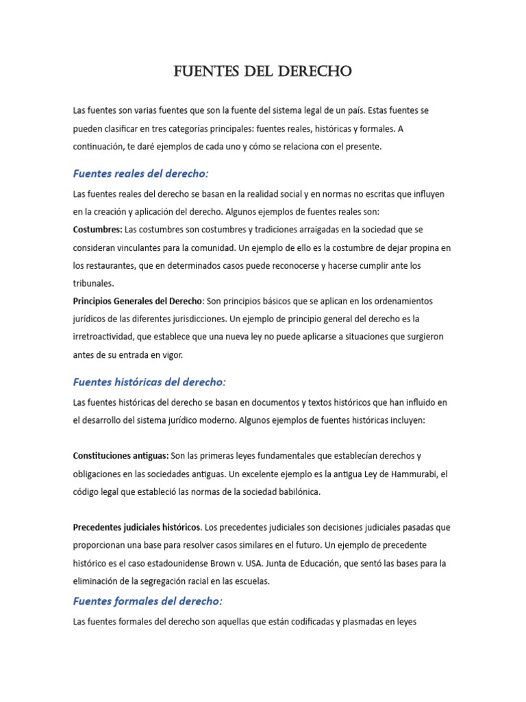 Fuentes Reales del Derecho: Ejemplos Clave | PDF | Fuentes del derecho ...