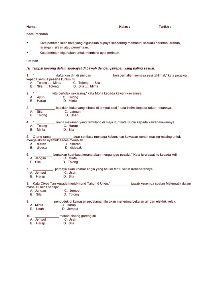Latihan Kata Perintah | PDF