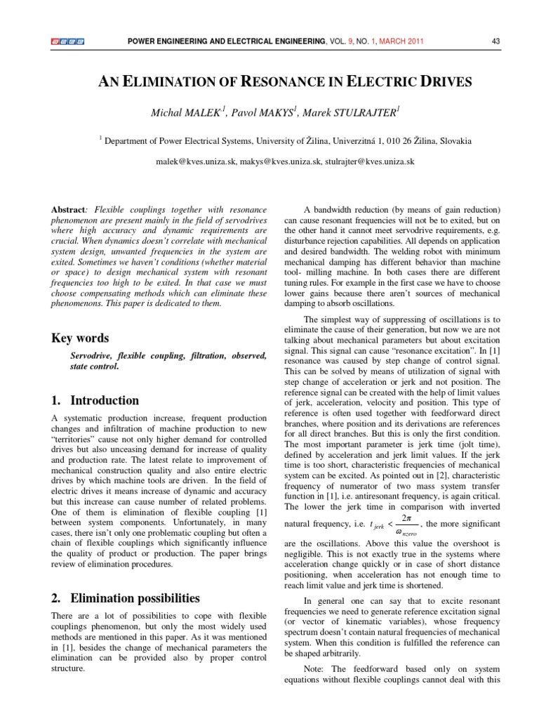 Elimination Of Resonance In Electric Drive Pdf Resonance Filtration