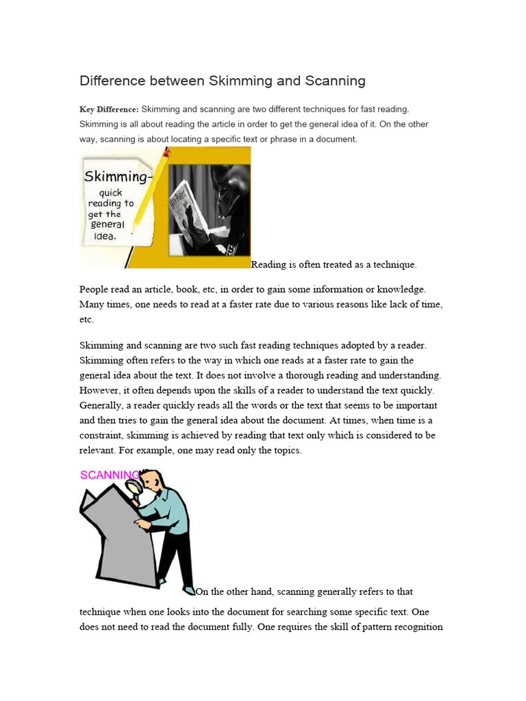 8 Difference Between Skimming and Scanning | PDF | Speed Reading | Neuroscience