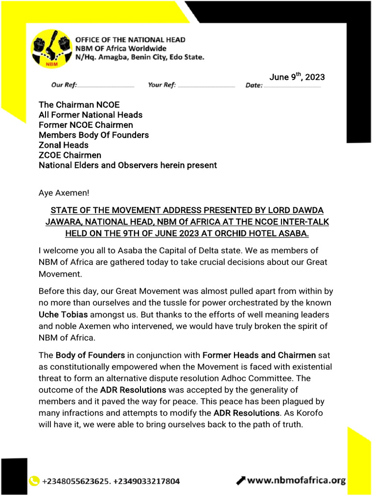 State of The Movement Address Presented by Lord Dawda Jawara, National ...