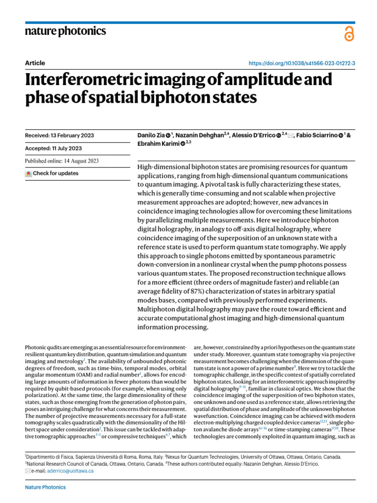 Interferometric Imaging of Amplitude and Phase of Spatial Biphoton ...