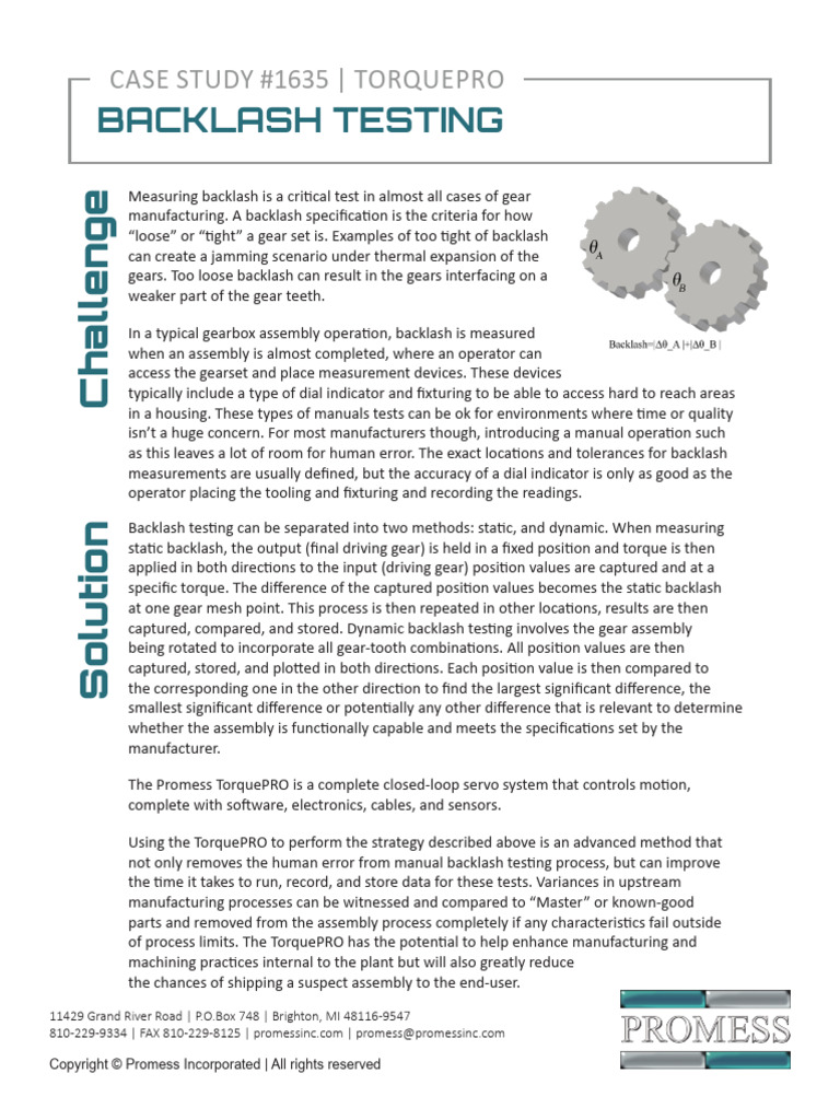 PS 1850 Backlash Testing | PDF | Gear | Mechanical Engineering