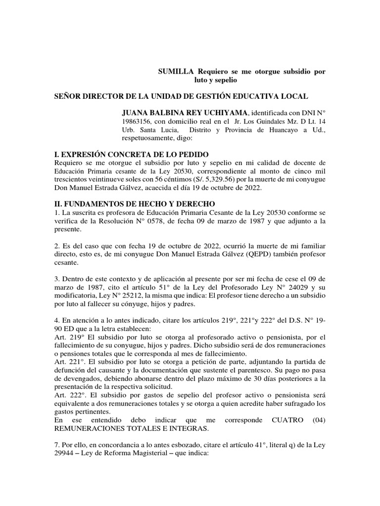 Demanda Subsidio Por Luto y Sepelio | PDF