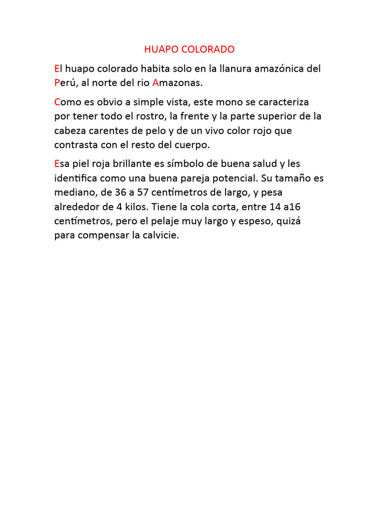 Huapo Colorado: Mono Amazónico Único | PDF | Artes del Lenguaje y ...