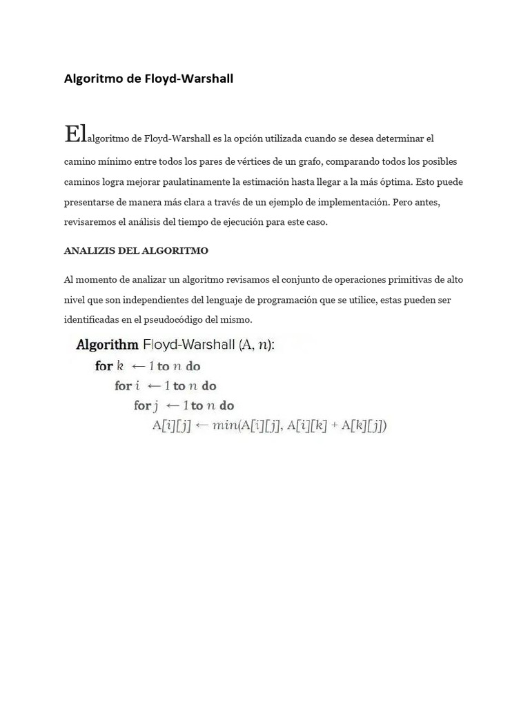 Algoritmo de Floyd-Warshall | PDF | Ingeniería Informática | Matemáticas