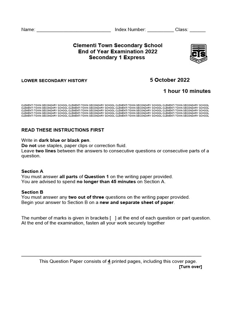 CTSS Sec 1 EXP EYE 2022 History Paper Question Paper | Download Free ... CTSS Sec 1 EXP EYE 2022 History Paper Question Paper | Download Free ...