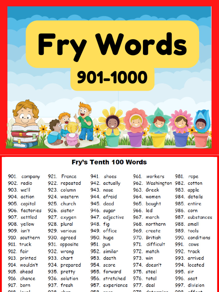 Fry Words: Tenth 100 Flash Cards | PDF | Games & Activities | Language ...
