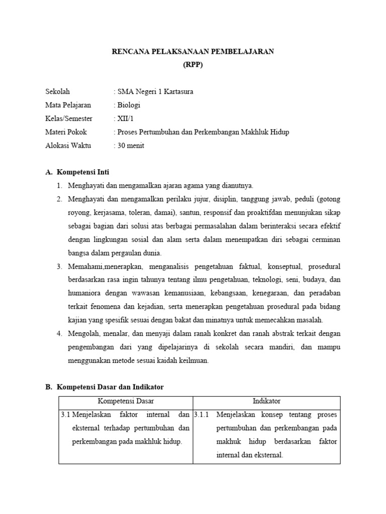 RPP - Pertumbuhan Dan Perkembangan - Jefri Nugroho - K4316038 | PDF