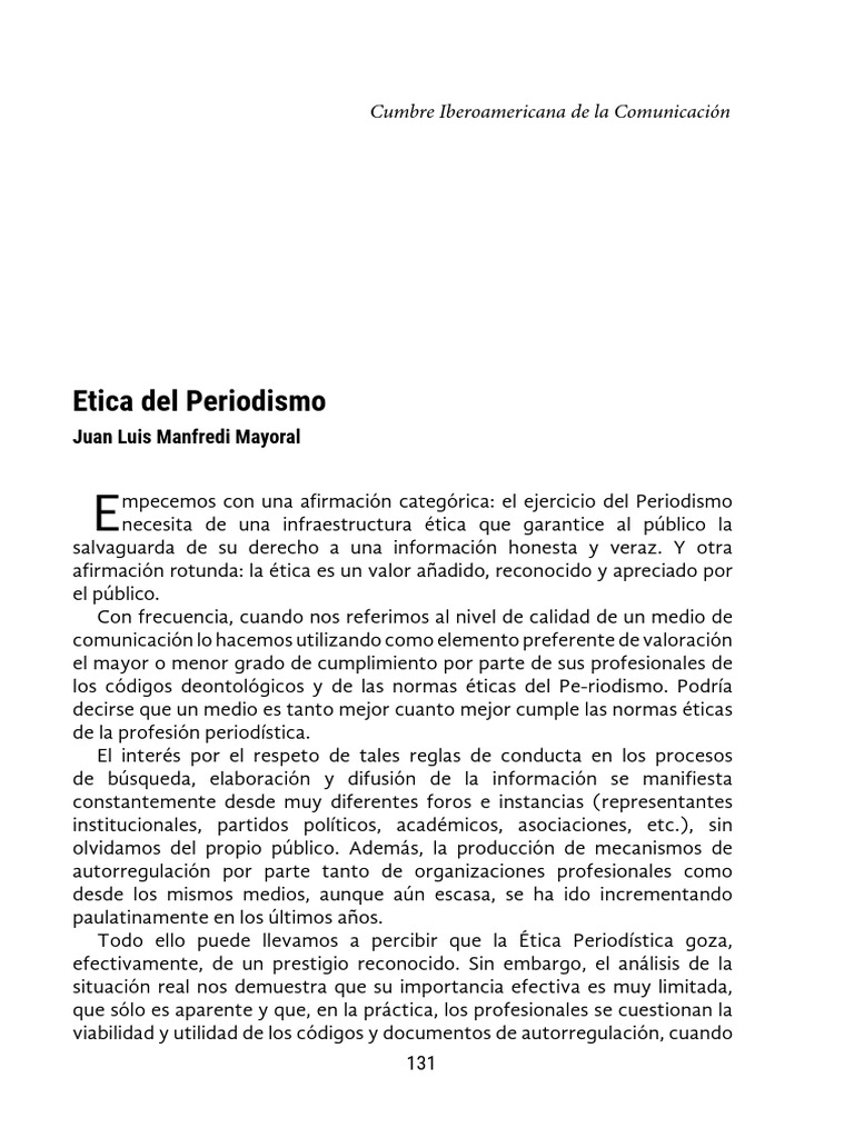Etica Del Periodismo | PDF | Periodismo | Verdad