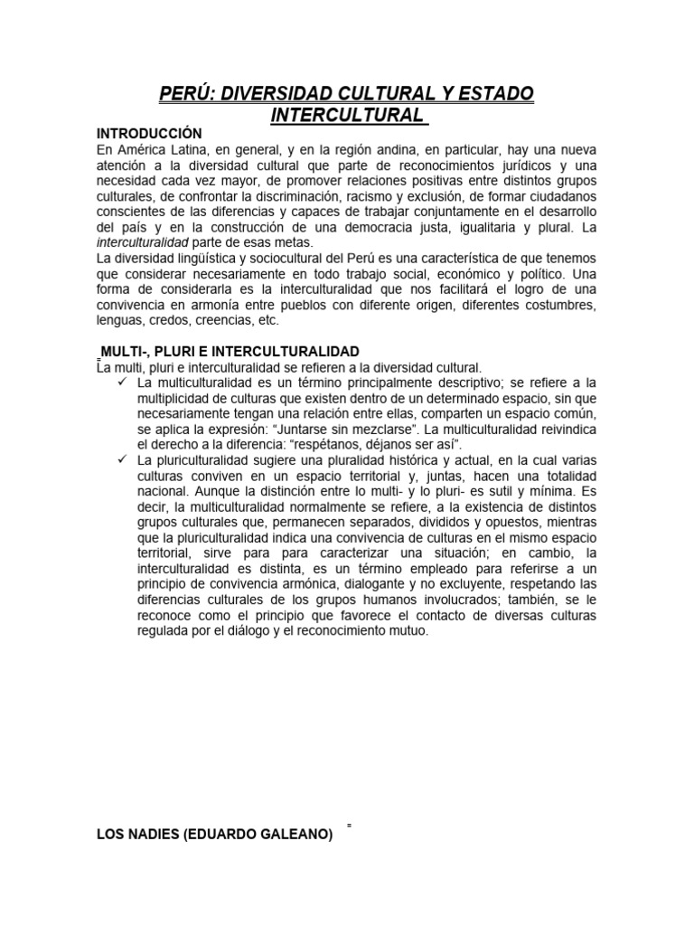 1) Mutli, Pluri e Interculturalidad ... Trabajo Re Rsumen | PDF | Interculturalidad ...