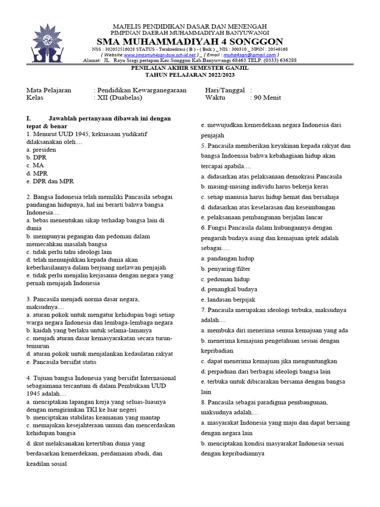 PKN Kelas Xii Soal | PDF