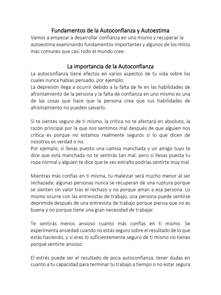 Lectura La Autoconfianza y Autoestima | PDF | Autoestima | Sicología