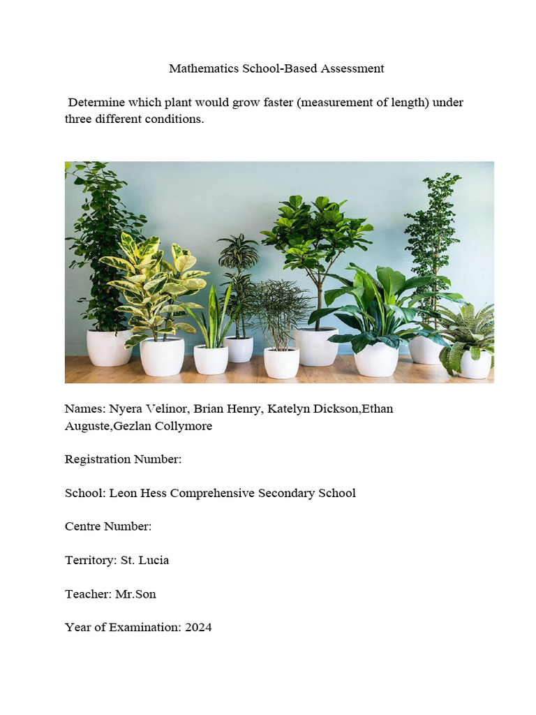 Mathematics School-Based Assessment | PDF | Plants | Soil