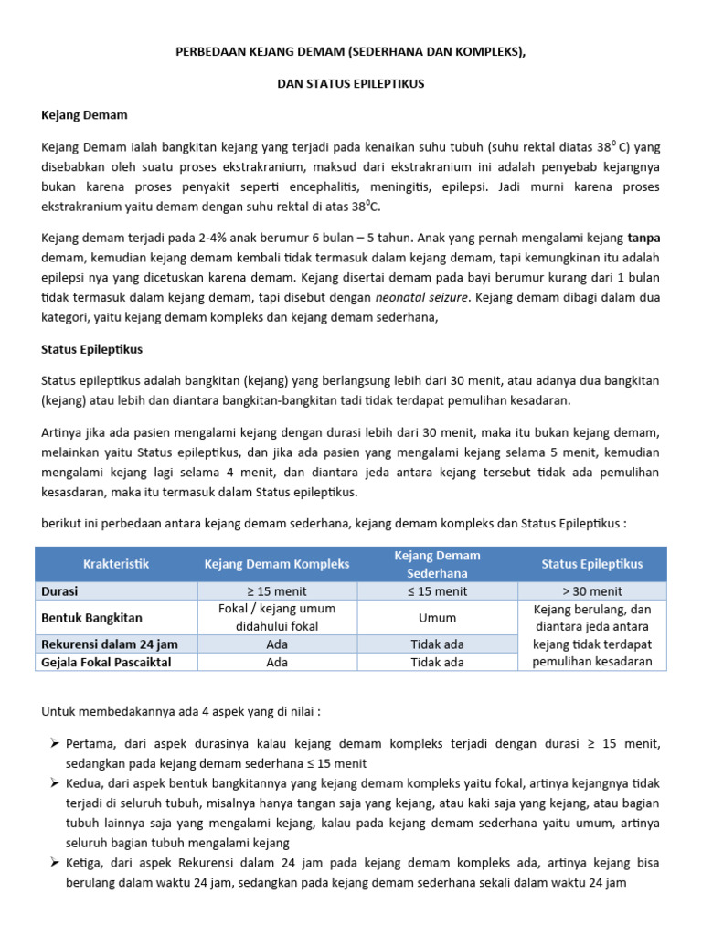 Perbedaan Kejang Demam Sederhana | PDF
