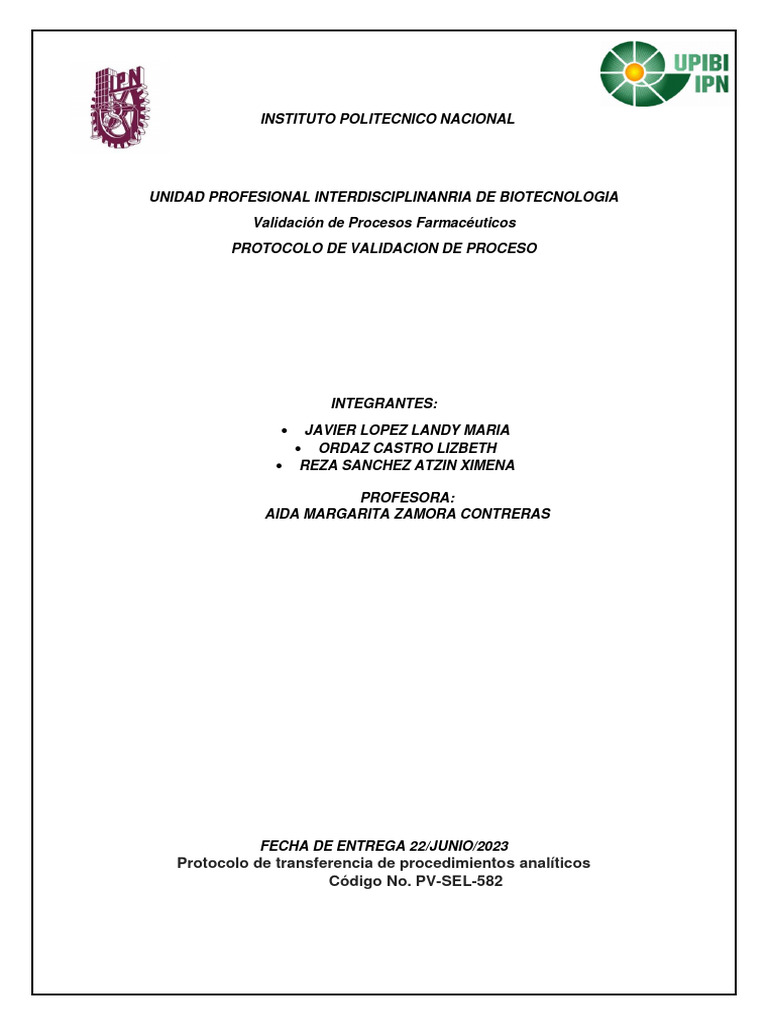Tarea 3.1 Protocolo de Validación de Proceso-1 | PDF | Laboratorios | Estadísticas
