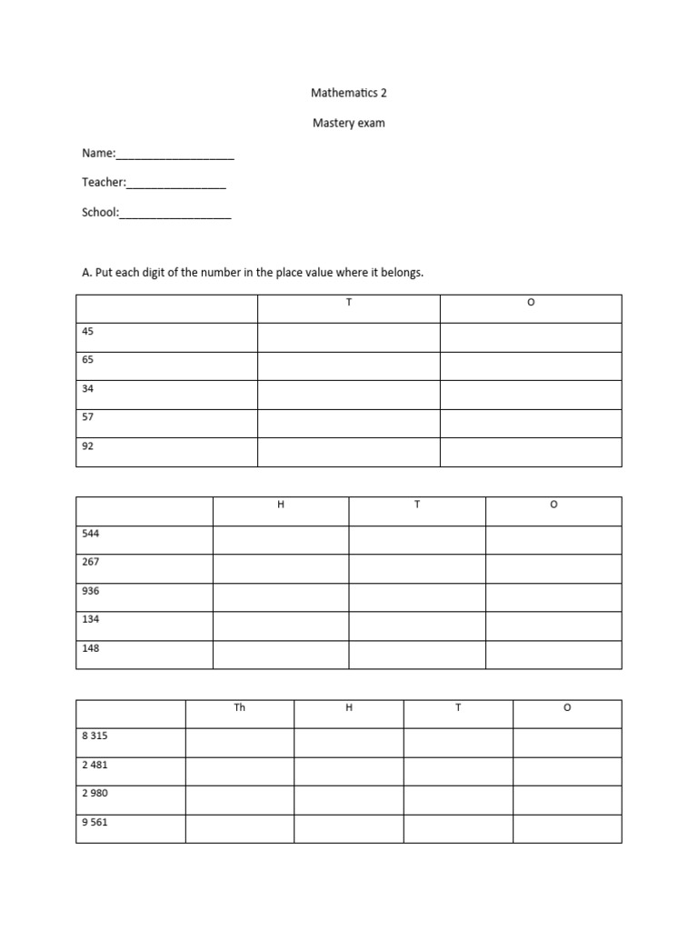 Mastery Exam G2 Math | PDF